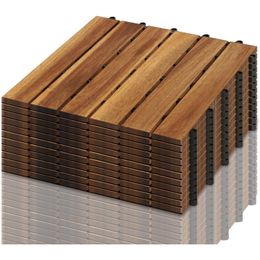 VINGO - 55 Stück Holzfliesen aus Akazienholz Balkonfliesen Terrassenfliesen, Bodenbelag mit Drainage, Fliese Leicht verlegbar(6 Latten 5 m²)