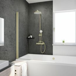Schulte - Duschwand für Badewanne 1-teilig pendelbar, 5mm esg Sicherheitsglas in Klar hell, Profilfarbe: Gold, Größe: 80 x 140 cm