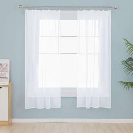 Vorhänge mit Kräuselband Voile Vorhang Transparent, 2er Set,140x175 cm(BreitexHöhe), Weiß - Weiß - Deconovo