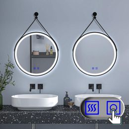 Rund led Badspiegel Badezimmerspiegel Touch Beschlagfrei Wandspiegel 3 Farben Dimmbar, Farbtemperatur und Helligkeit Memory Funktion, Abnehmbarer