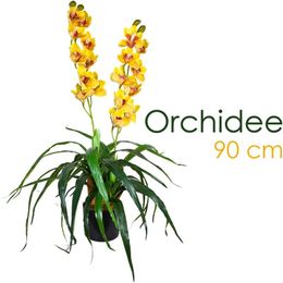 Künstliche Blumen Orchidee Orchideen Pflanzen Kunstpflanze Kunstblumen Künstlich Pflanze Gelb mit Topf Deko 90 cm Decovego