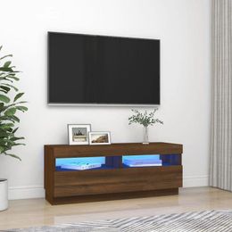 TV-Schrank mit LED-Leuchten, TV-Lowboard, Fernsehschrank mit Moderner Stil Braun Eichen-Optik 100x35x40 cm NMKS90217 MAISONCHIC