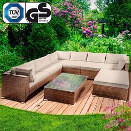 Gartenmöbel Lounge Sofa Couch Set Luxus Braun Poly-Rattan für 6 Personen - Brast