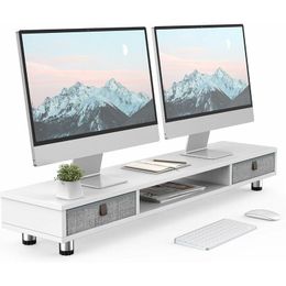 Fenge - Dual Monitorständer mit 2 Schublade Großer Bildschirmständer für Computer tv Laptop, Monitorständer,108x23,5x15,2-16,7cm,Weiß