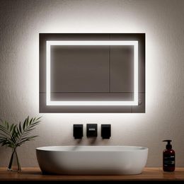 EMKE Badspiegel mit Beleuchtung Rechteckig LED Badspiegel Wandspiegel mit Beschlagfrei 3000K/6500K Druckknopfschalter Vertikal und Horizontal möglich