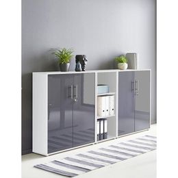 Abschließbare Regalwand/Schrankwand, Office Edition Set 8, weiß / anthrazit - Weiß - Bmg Möbel