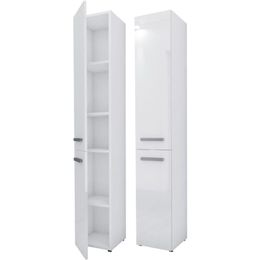 Badezimmerschrank Bagnoli slim ii weiß matt / weiß glänzend - Freistehender Schrank, Badezimmersäule, Regal, t: 30 cm, h: 174 cm, b: 30 cm - Weiß