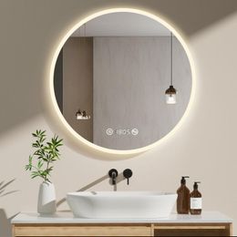 Meykoers - led Badspiegel Rund Badezimmerspiegel 80cm Badezimmerspiegel mit Neutral Beleuchtung(4300K) Wandspiegel mit Touch-Schalter, Uhr,