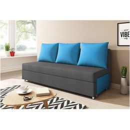 Fun Moebel - Sofa Schlafsofa inklusive Bettkasten agnes Anthrazit / Blau