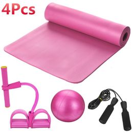 Yogamatte + Gymnastikball + Seilspringen + Zugseil + Tragetasche Alle in 1 Kit Rosa