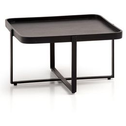 FineBuy Couchtisch 65x65x35 cm Mango Massivholz / Metall Schwarz Sofatisch Quadratisch, Design Wohnzimmertisch mit erhöhtem Rand, Industrial Kaffeetisch