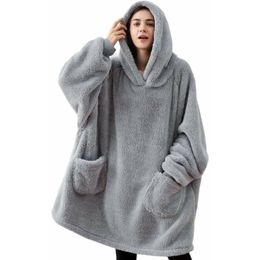 Plaid-Fleece-Kapuzenpullover für Erwachsene mit Ärmeln, Damen und Herren, Kapuzendecke mit Ärmeln, tragbare Taschen, karierte Pulloverdecke, Sofa,