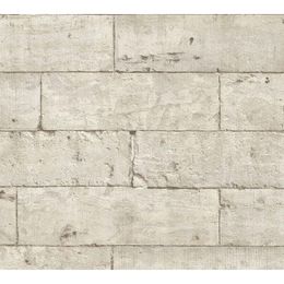 A.S. Création Steinoptik Wandtapete selbstklebend | Industrie Design Tapete in Steinoptik ideal für Küche und Büro | Vliestapete in Maueroptik als Panel - Beige /