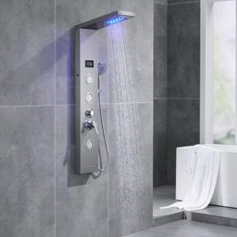 Duschpaneel-System Duschpaneel mit led Duschsäule Hydromassagesäule 304 Edelstahl-Regeneffekt für Badezimmer - Auralum