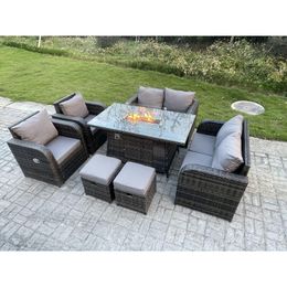 Fimous - Outdoor Rattan Gartenmöbel Set Sitzgruppe Lounge Sofa Set Gas Feuerstelle Esstisch Sets 2 Sitzende Vorsitzende 2 Sitzer Love Sofa Hocker 8