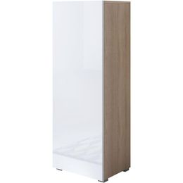 Stehende Schrank mit 2cm Füsse Hängeschrank Vitrinenschrank Vitrine Wohnzimmer 1 Tür 3 Fächer 40x128x29cm Modell Luke V1 Sonoma Matt und Weiss Glanz