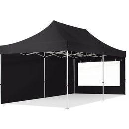 3x6 m Faltpavillon professional Alu 40mm, Seitenteile mit Panoramafenstern, schwarz - schwarz