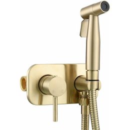 Edelstahl-Handbrause-Toilette, tragbares Bidet-Set, Heiß- und Kaltwasser-Duschschlauch, Bidet-Toiletten-Komplettset, gebürstetes Gold, WS024J2F2