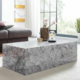 FineBuy - Couchtisch monobloc 100x30x50 cm mdf Hochglanz mit Marmor Optik, Design Wohnzimmertisch Rechteckig, Lounge Beistelltisch Cube Tisch