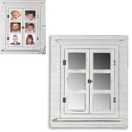 Wandspiegel mit Fensterläden 64x54cm Shabby Chic Weiß Spiegelfenster mit Ablage Hängespiegel mit Fenster Fotorahmen 13x13 cm - Melko