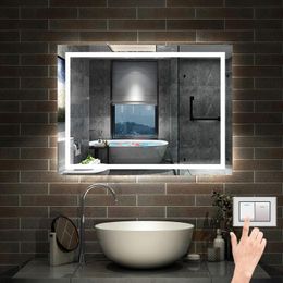 Wandspiegel mit Beleuchtung LED Spiegel Badspiegel mit Touchschalter+Beschlagfrei+Helligkeit Memory Funktion+3 Lichtfarben Dimmbar 80 x 60 cm