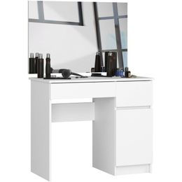 Celester-Tisch, Make-up-Tisch, Toilettentisch, mit 900x600 Spiegel, P-2 / sl, rechts System ohne Weiß / Weiß-Griff 1 Regale 2 Schubladen 1 Türen1