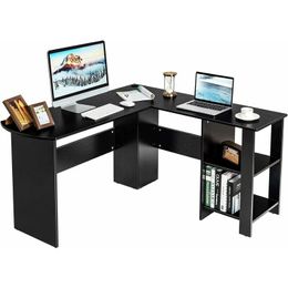 Goplus - L-foermiger Computertisch, Arbeitsplatz mit offenem Bücherregal, geraeumige Tischplatte, 2 Kabelführungsloecher, einzigartiges Design,