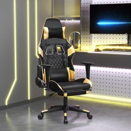 Gaming-Stuhl,Bürostuhl Computerstuhl Ergonomisch,Gaming Chair mit Massage & Fußstütze Schwarz Golden Kunstleder -DE11113 - Gold