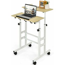 GOPLUS Mobiler Labtoptisch, Sit-Stand Arbeitstisch mit Rollen, hoehenverstellbarer Stehtisch, Schreibtisch zum Stehpult für Notebook&Beamer,