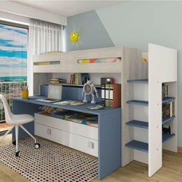Formy Etagenbett für Kinder mit Schreibtisch und Ausziehbett Farbe weiß und hellblau