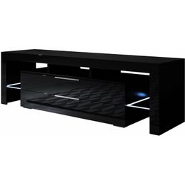 Mb Moebel - Lowboard Stehend mit led TV-Schrank Fernsehtisch Stehend tv Möbel TV-Ständer 2 Schubladen 145x45x35cm Modell Selma Schwarz Glanz