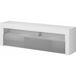 3xe Living - 3xEliving Moderner/stilvoller TV-Schrank Nuntak weiß/grau glänzend 140cm - weiss/grau glänzend