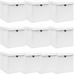 10 Stk. Aufbewahrungsboxen,Werkzeugaufbewahrung,Lagerbox mit Deckeln Weiß 32x32x32 cm Stoff CIW61788 MAISONCHIC
