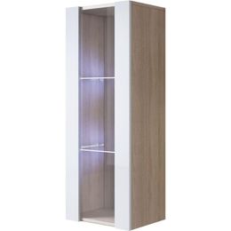 Vitrinenschrank mit led Hängeschrank Vitrine Wohnzimmer 1 Tür 3 Fächer 40x126x29cm Modell Luke V2 Sonma Matt und Weiss Glanz