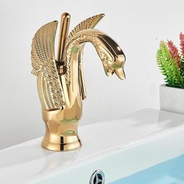 Gold Bad Wasserhahn Badarmatur Waschtischarmatur Waschbeckenarmatur Waschbecken Mischbatterie Badezimmer goldenes Tierschwan tippen