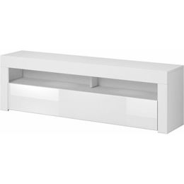3xe Living - 3xEliving Moderner/stilvoller TV-Schrank Nuntak weiß/weiß glänzend 140cm - weiss/glanzweiss