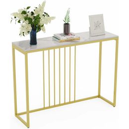 100 cm luxuriöser Konsolentisch mit Gold Metallgestell Art Design Stehtisch Beistelltisch für Lounge Wohnzimmer Flur