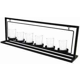 Kerzenhalter aus schwarzem Metall mit 6 Gläsern Teelichthalter Kerzenständer