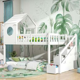 Baumhaus Kinderbett, Ins und aus dem Bett kommen, Doppelbett, Kinderbett in Hausform, Leiterschrank, Kiefernholz Haus Bett for Kids, 90 x 200 cm,