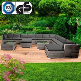 Brast - Gartenmöbel Lounge Sofa Couch Set Dreams Grau Poly-Rattan für 11 Personen