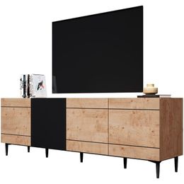 Newfurn - Kommode Schwarz Wildeiche Sideboard Vintage Industrial - 200x65x42 cm (BxHxT) - Highboard Anrichte - [Nizza.six] Wohnzimmer Schlafzimmer