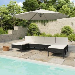 6-tlg. Garten-Lounge-Set,Gartenmöbel-Set mit Auflagen Poly Rattan Schwarz vidaXL