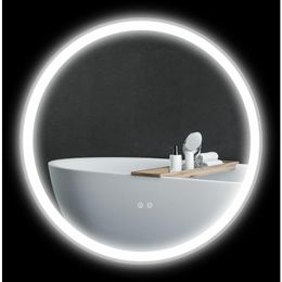 kleankin Badezimmerspiegel Badspiegel Wandspiegel, Antibeschlagsfunktion, LED-Licht, Ø80 x 3,3 cm, Weiß + Silber - Weiß+Silber