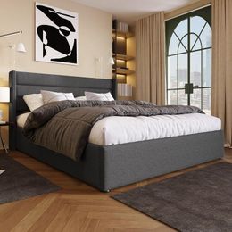 Betten mit Stauraum Polsterbett Doppelbett 180x200 cm Schlafzimmerbett mit Bettkasten Grau - Grau