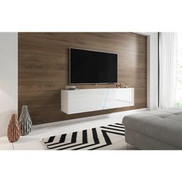 3xe Living - 3xEliving Moderner, trendiger hängender TV-Schrank Aczi weiß/weiß glänzend 160cm led - weiss/glanzweiss