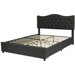 2-Sitzer-Bett mit Stauraum (160 x 200 cm) mit gepolstertem Kopfteil aus grauem Stoff mit 4 Schubladen (Matratze nicht im Lieferumfang enthalten)