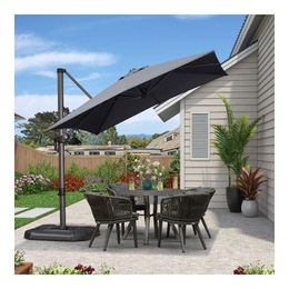 Sonnenschirm Groß Ampelschirm mit Kurbel 360-Grad Drehbar mit Fußpedal und Kreuzsockel für Terrasse, Balkon Sonnenschutz - Purple Leaf