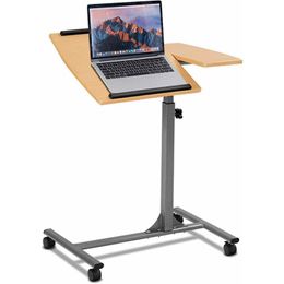 Goplus - Laptoptisch hoehenverstellbar, Laptopstaender Holz, Notebooktisch mit Rollen,Notebookstaender drehbar, Verstellbarer Computertisch, braun