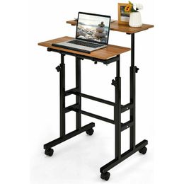 Goplus - Mobiler Labtoptisch, Sit-Stand Arbeitstisch mit Rollen, hoehenverstellbarer Stehtisch, Schreibtisch zum Stehpult für Notebook&Beamer,