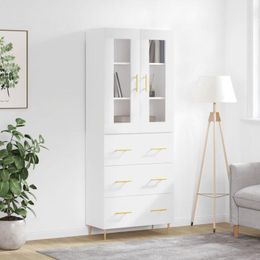 Highboard,Kommode,Sideboard,Vitrine Weiß 69,5x34x180 cm Holzwerkstoff VMEC558222 MAISONCHIC